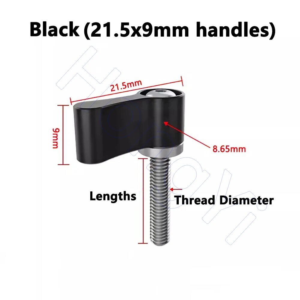 Винты-барашки M4 M5 M6 из алюминиевого сплава для фотооборудования M6x1x10mm, Black 21.5x9 Handles