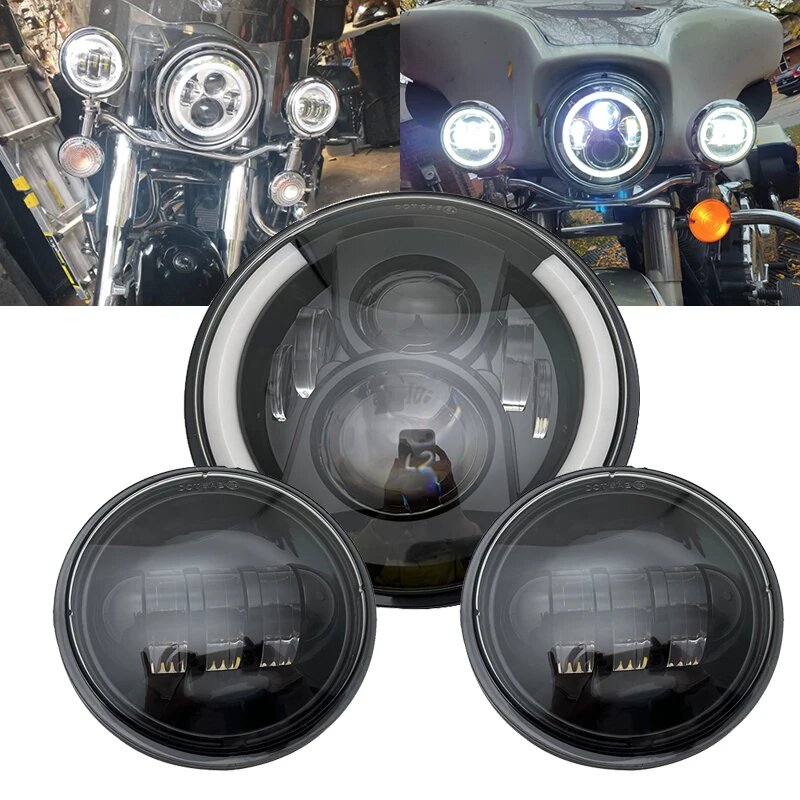 7-дюймовый светодиодный проектор для мотоциклетных фар + 4,5-дюймовые светодиодные противотуманные фары для Yamaha V-Star XVS 650 950 1100 1300 для Electra Glide Set E