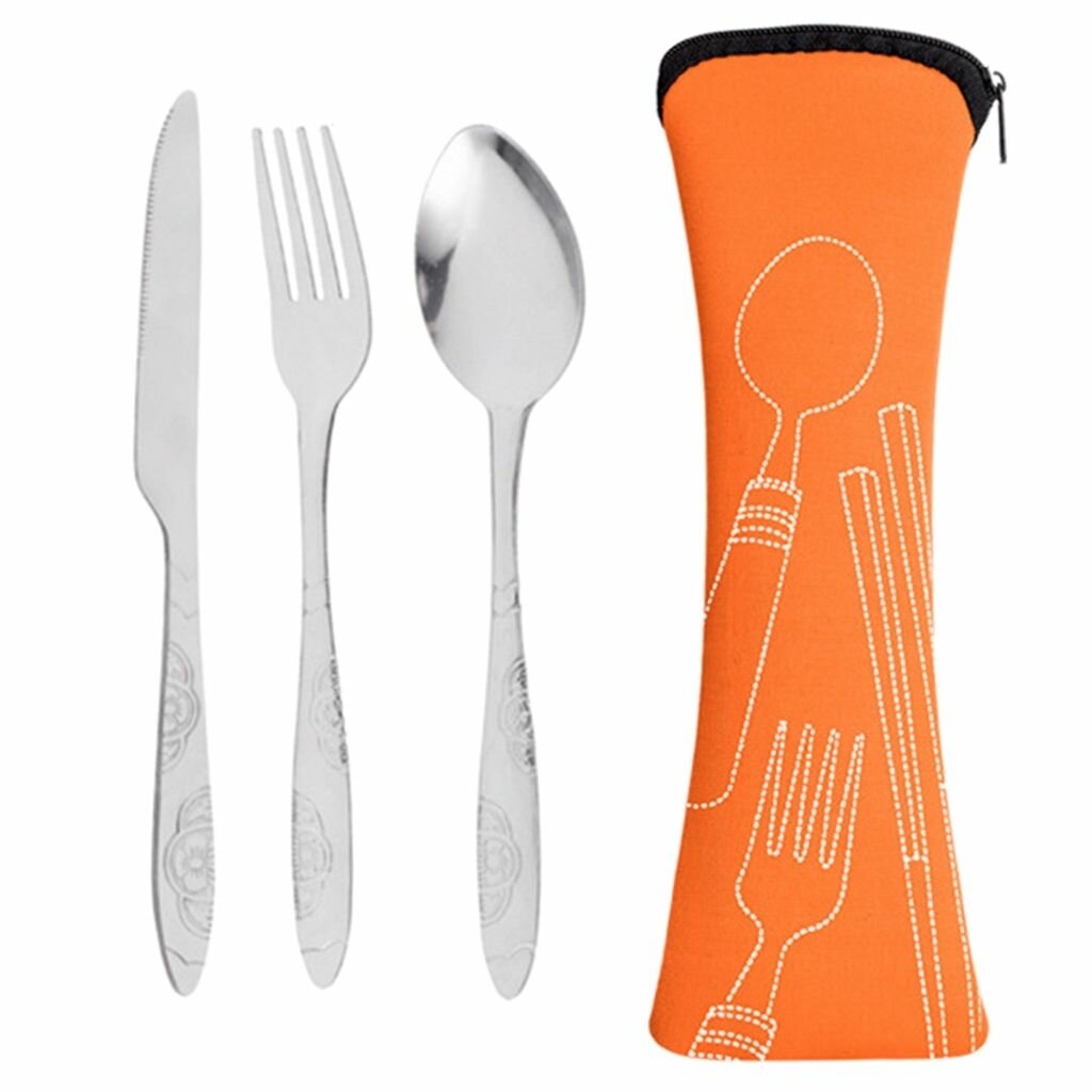 Набор столовых приборов с портативной сумкой, столовыми приборами из нержавеющей стали и вилками, походной утварью для пикника, школьного офиса