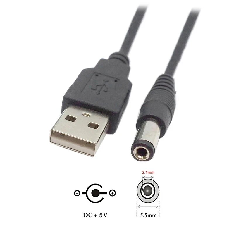 USB кабель питания 5.5x2.5 мм, черный, 0.8м, Color: 5521D