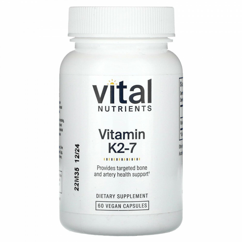Vital Nutrients, Витамин K2-7, 60 веганских капсул (180 мкг в капсуле)