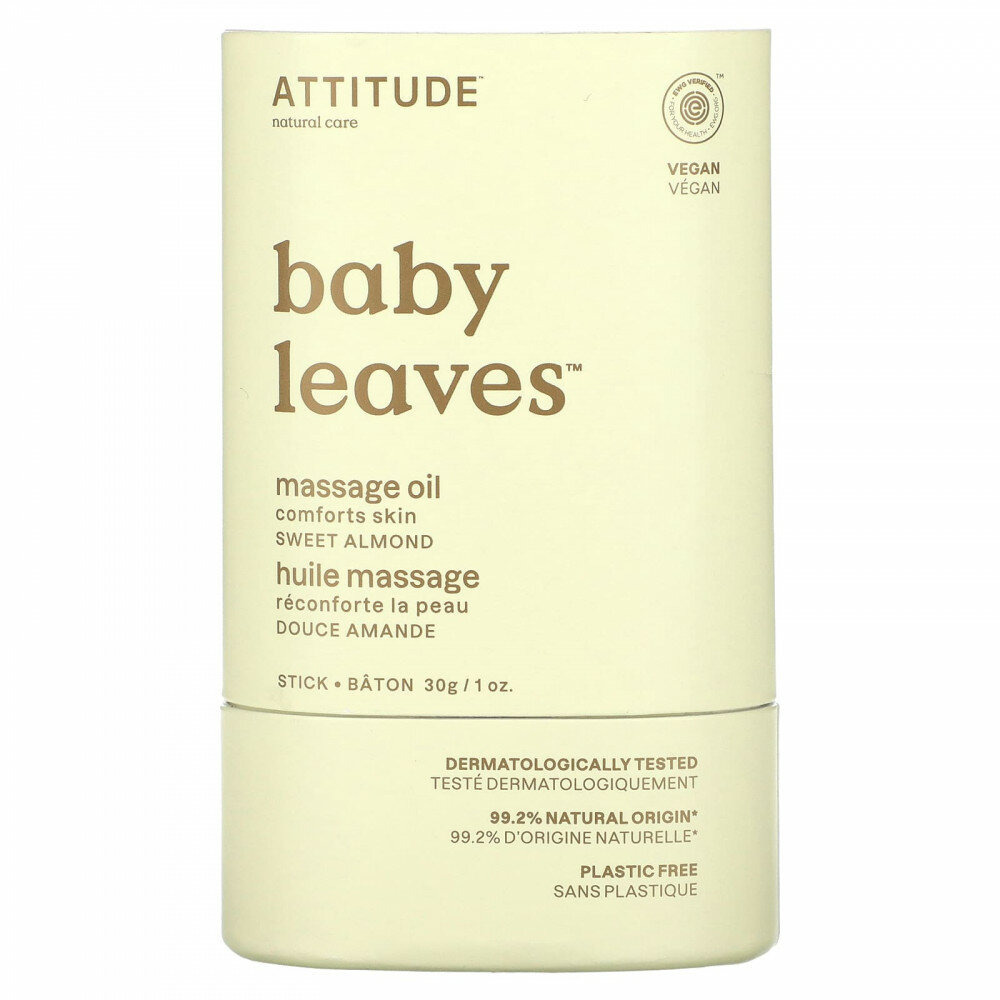 ATTITUDE, Baby Leaves™, массажное масло-стик, сладкий миндаль, 30 г (1 унция)