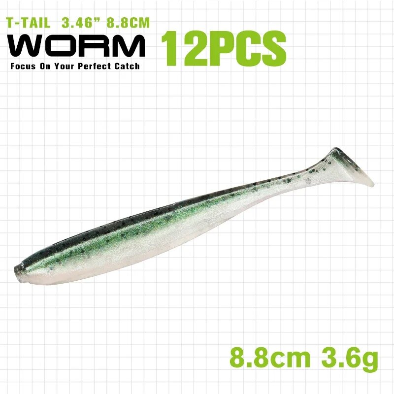 TSURINOYA T Tail Worm 88 мм, Зеленый, T Tail-B