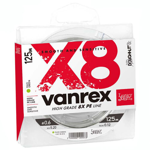 Леска Плетёная Lucky John Vanrex Х8 Braid Fluo Green 125/018