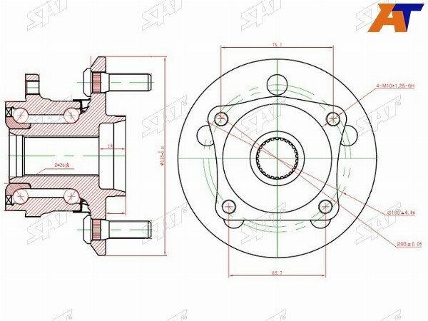 . SAT Ступица задняя в сборе для TOYOTA VISTA ARDEO/CALDINA/ALLION/WISH/OPA/AVENSIS AZT255 4WD 98-07