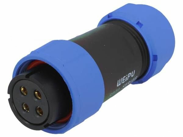 Разъем WEIPU SP2110/S4 II 1N, вилка, "мама", SP21, PIN 4, IP68, внешний диаметр провода 7-12 мм, пайка, на провод, 500 В