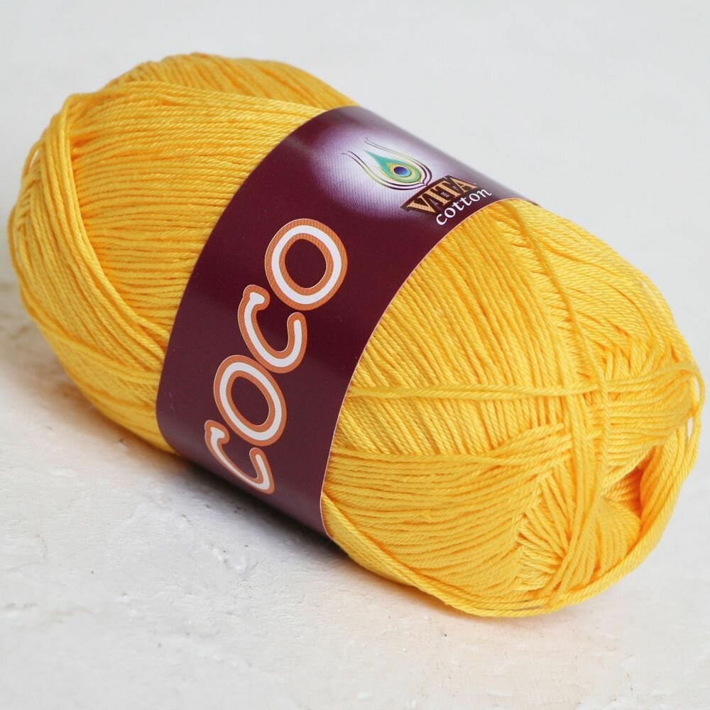 Пряжа VITA cotton COCO Vita, желтый - 3863, 100% мерсеризованный хлопок, 5 мотков, 50 г, 240 м.