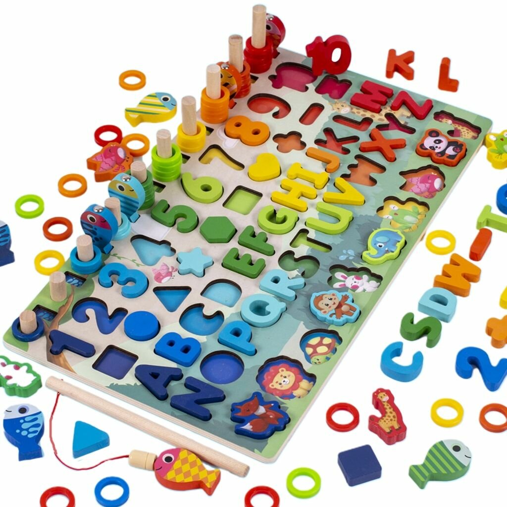 (1 комплект) Детские математические игрушки-пазлы деревянная головоломка-020 Лесное животное логарифмическая доска с буквами