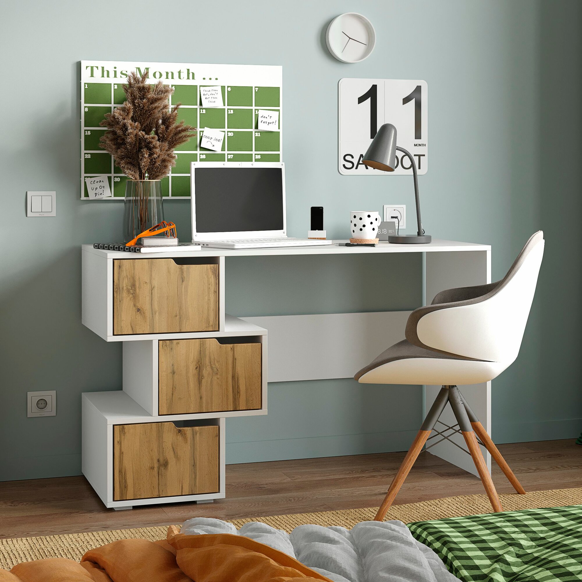 Стол компьютерный СК-11 от ВНК-Мебель, 122*75*52см, цвет Белый/Дуб Вотан