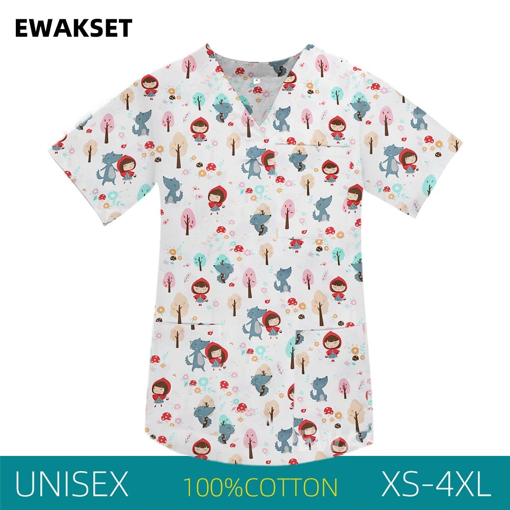 EWAKSET Женский медицинский топ с принтом принцессы XXL, top