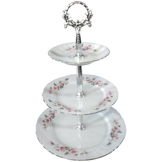 Этажерка Bernadotte "Бледные розы отводка платина 3-х ярусная "