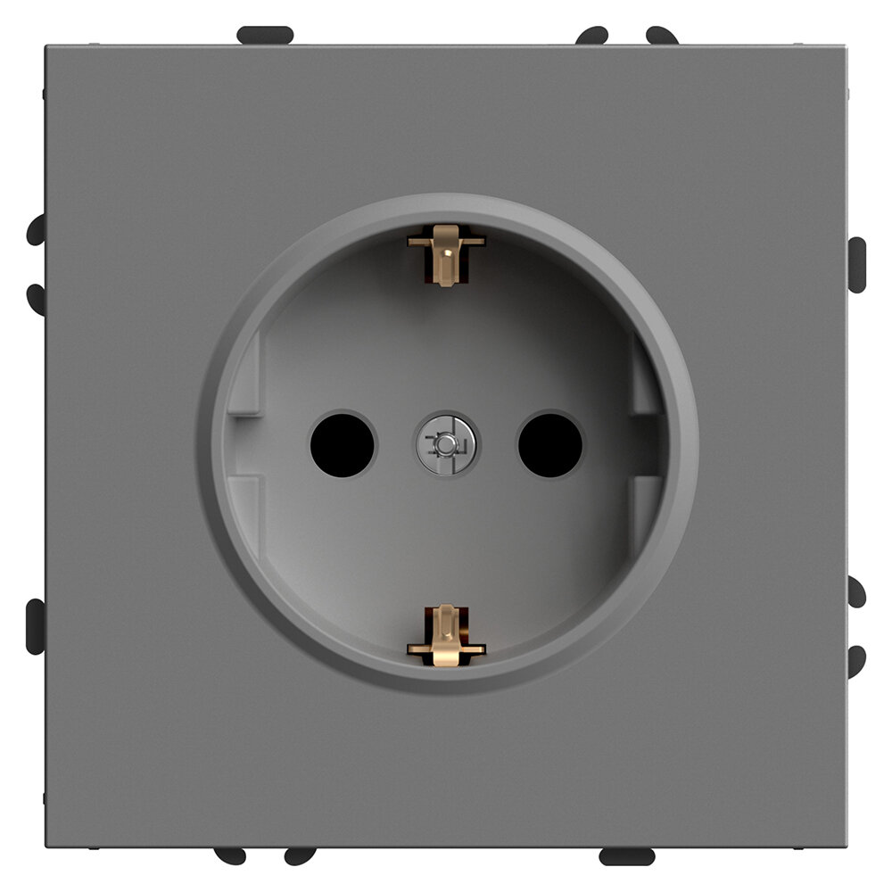 Розетка Эмили 1-местная с защитной шторкой с заземлением, 250В, 16А, RST16-5110-10, платиново-серый