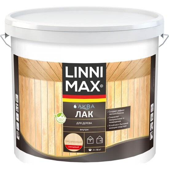 Лак для дерева Linnimax Аква, акриловый, глянцевый, 9 л
