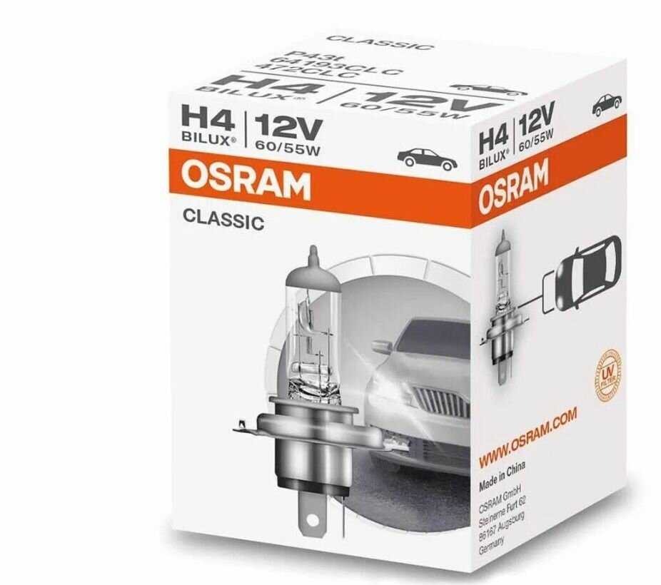 Лампа автомобильная OSRAM Classic H4 (60/55) P43t-38 12V /1/10