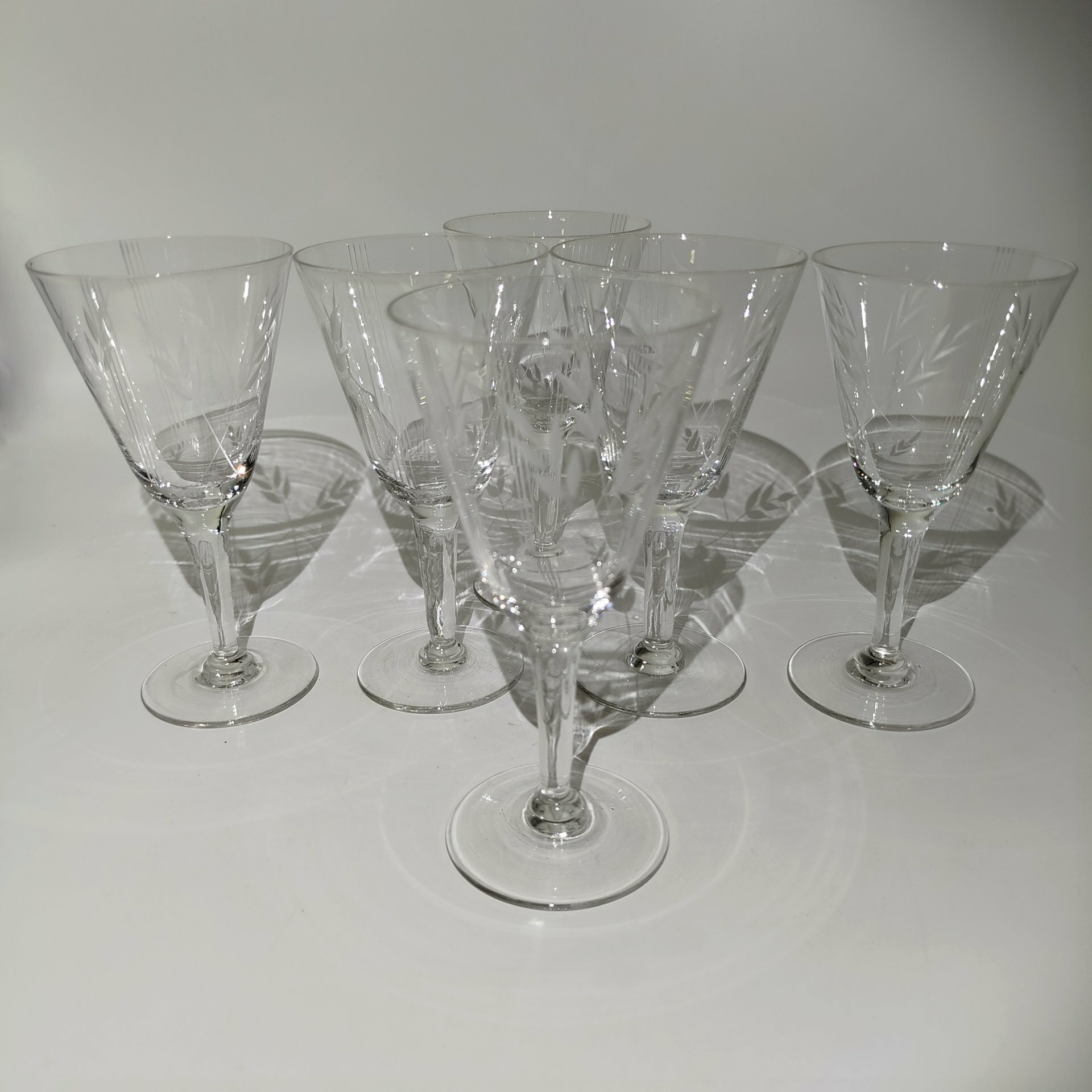 Набор бокалов (фужеров) для подачи белого вина на 6 персон, с растительным декором