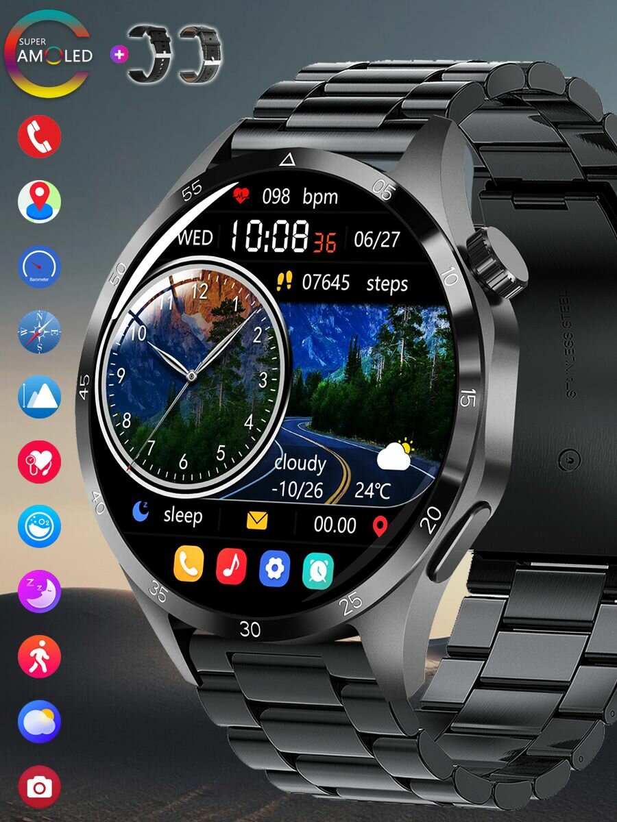 Cмарт-часы Limited Edition 2025, Series 4 Pro Max, 3 ремешка, 47mm, черный, NFC, с функцией вызова по Bluetooth