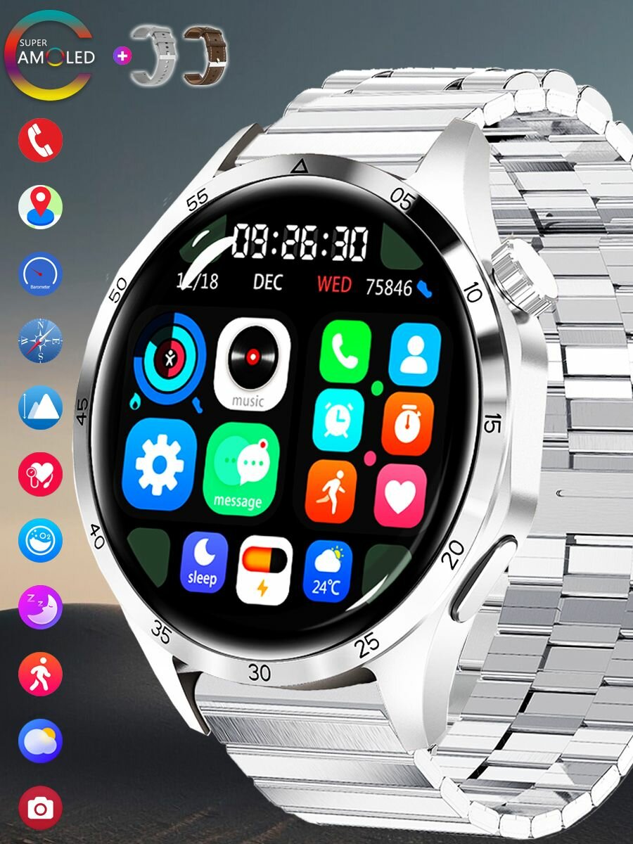 Cмарт-часы Limited Edition 2025, Series 4 Pro Max, 3 ремешка, 47mm, черный, NFC, с функцией вызова по Bluetooth
