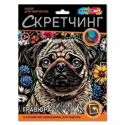Гравюра MultiArt Скетчинг, Мопс 18х24 см, цветная, в конверте