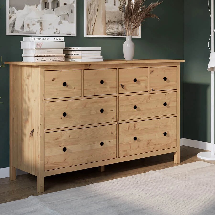 Комод Кымор/Hemnes IKEA с ящиками для одежды, светло-коричневый, 8 ящиков, 160х50х96 см