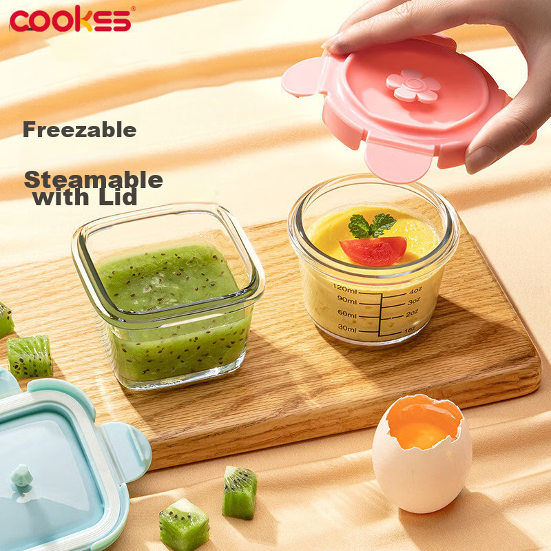 COOKSS Baby Food Container, Glass Steaming And Storage Box, Home Freezer Compartment, Fresh-Keeping Cake Mold, Baby Food Bowl Tool