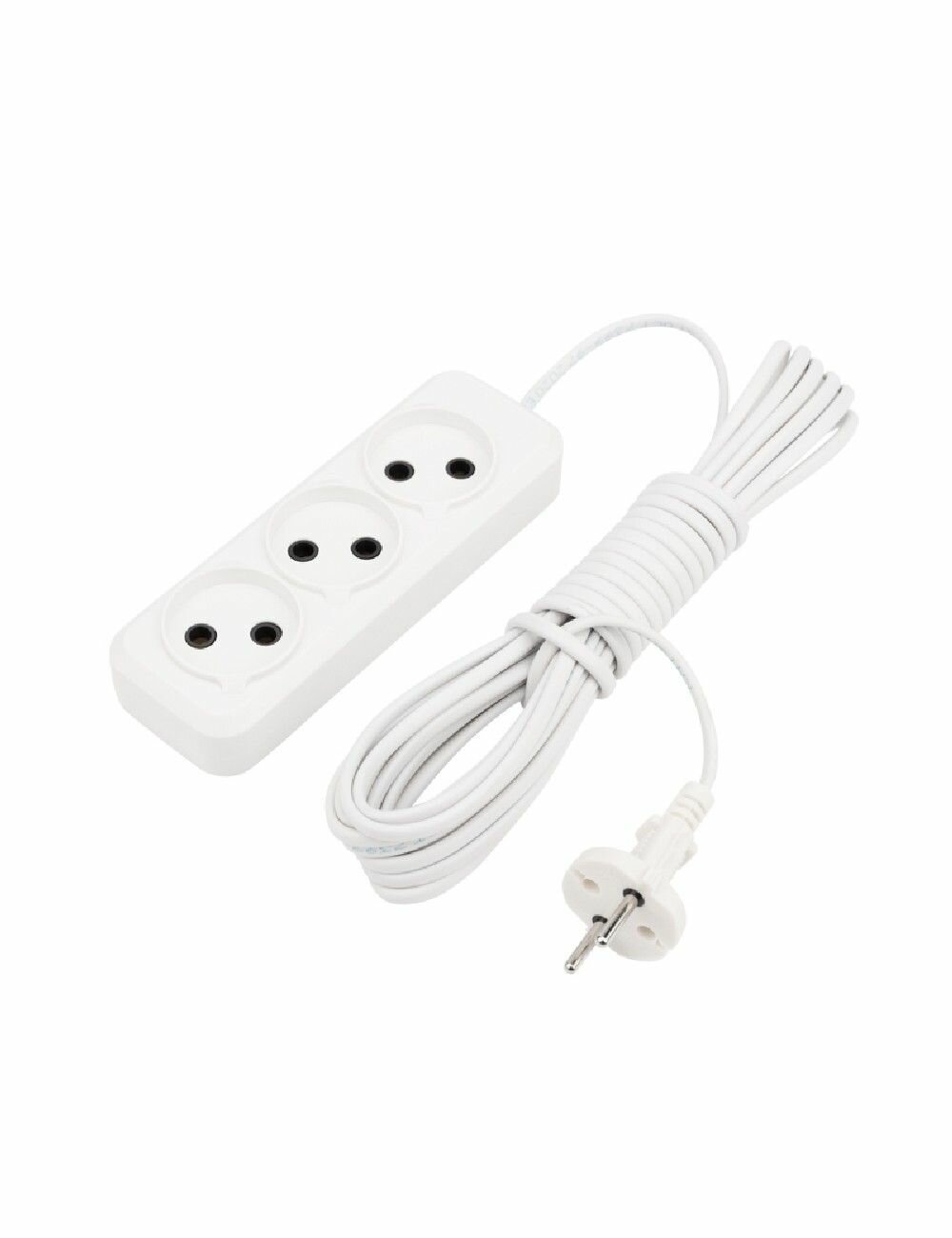 Удлинитель 10 м на 3 розетки без кнопки, белый тройник-удлинитель сетевой без заземления REXANT