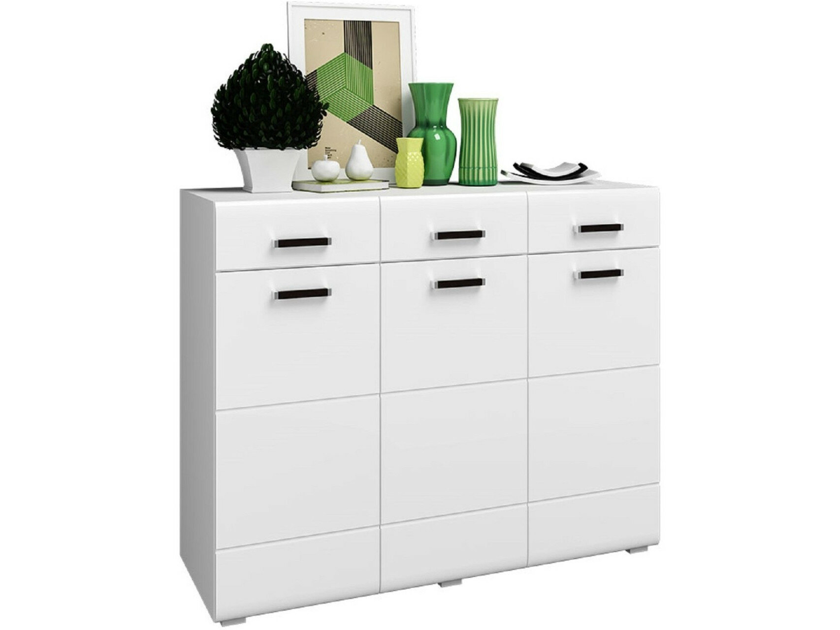 Комод в современном стиле, 3 двери/3 ящика Белый глянец, Белый (МДФ)