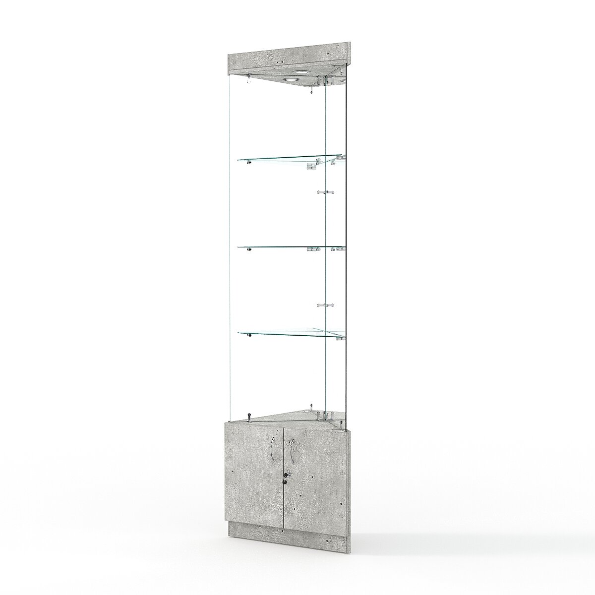 Витрина стеклянная "истра" угловая №103-У трехгранная (без дверок, бока - зеркало), Метрополитан Грей