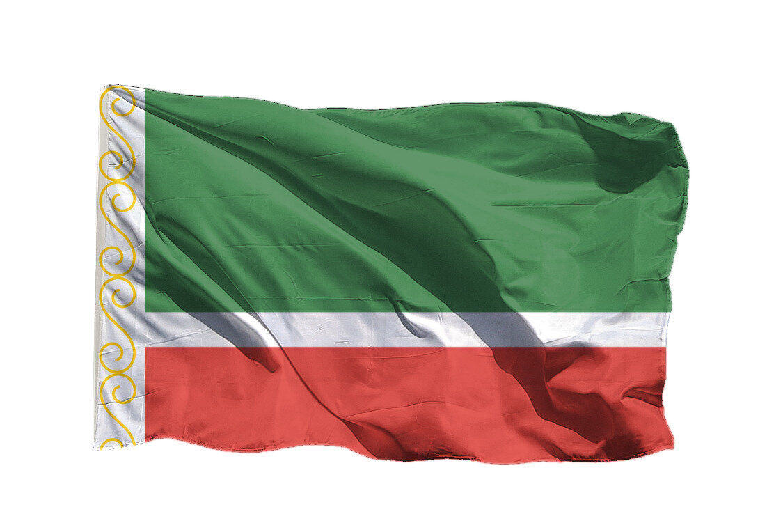 Флаг Чечни - Чеченской Республики на шёлке, 70х105 см - для ручного древка