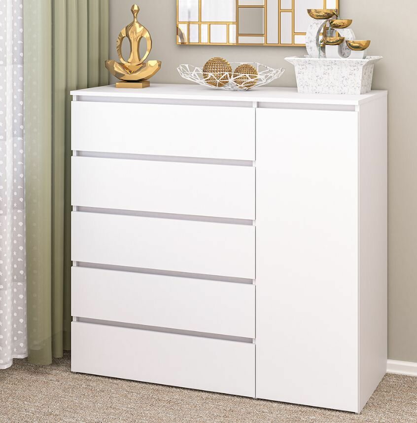 Комод с 5 ящиками и дверцей К-22 Белый 115х120х48