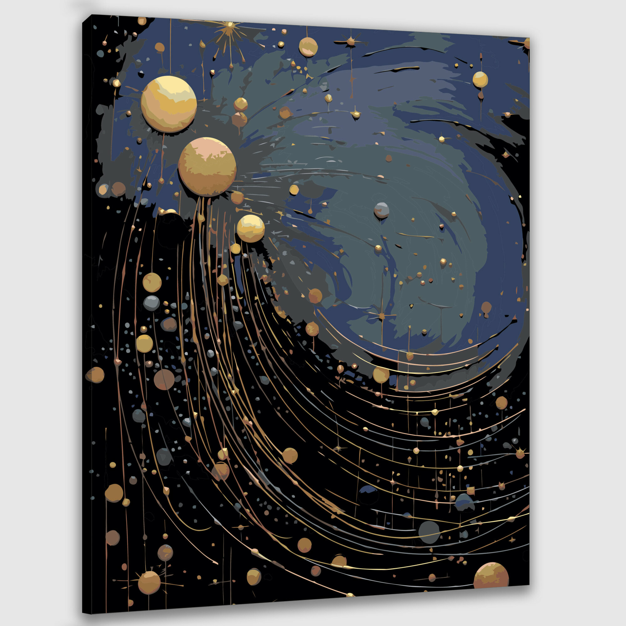 Картина по номерам 40x50 см, картина, смешанная техника, созвездие звезд, гобелен, золотые нити, серебряные нити