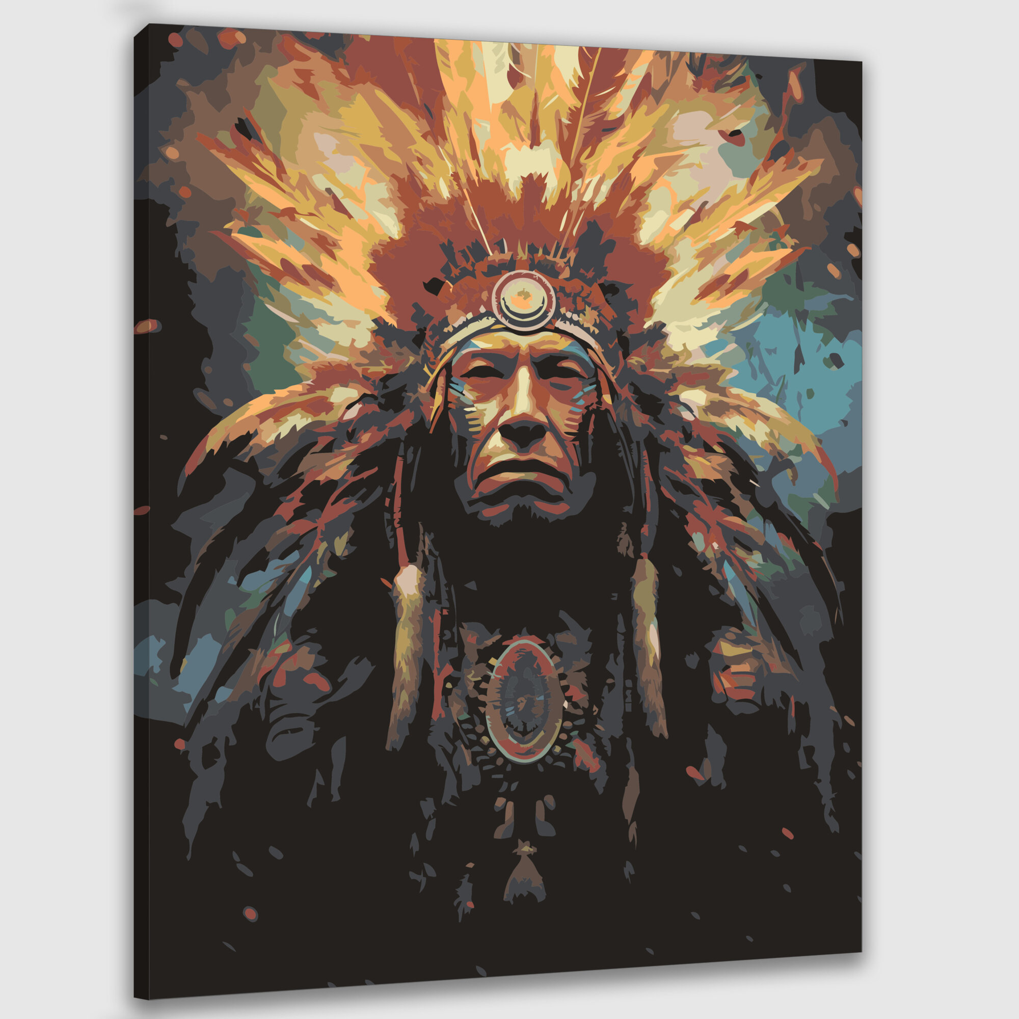 Картина по номерам 40x50 см, цифровая картина, мистический шаман, эфирные энергии, гармоничные силы природы, перья