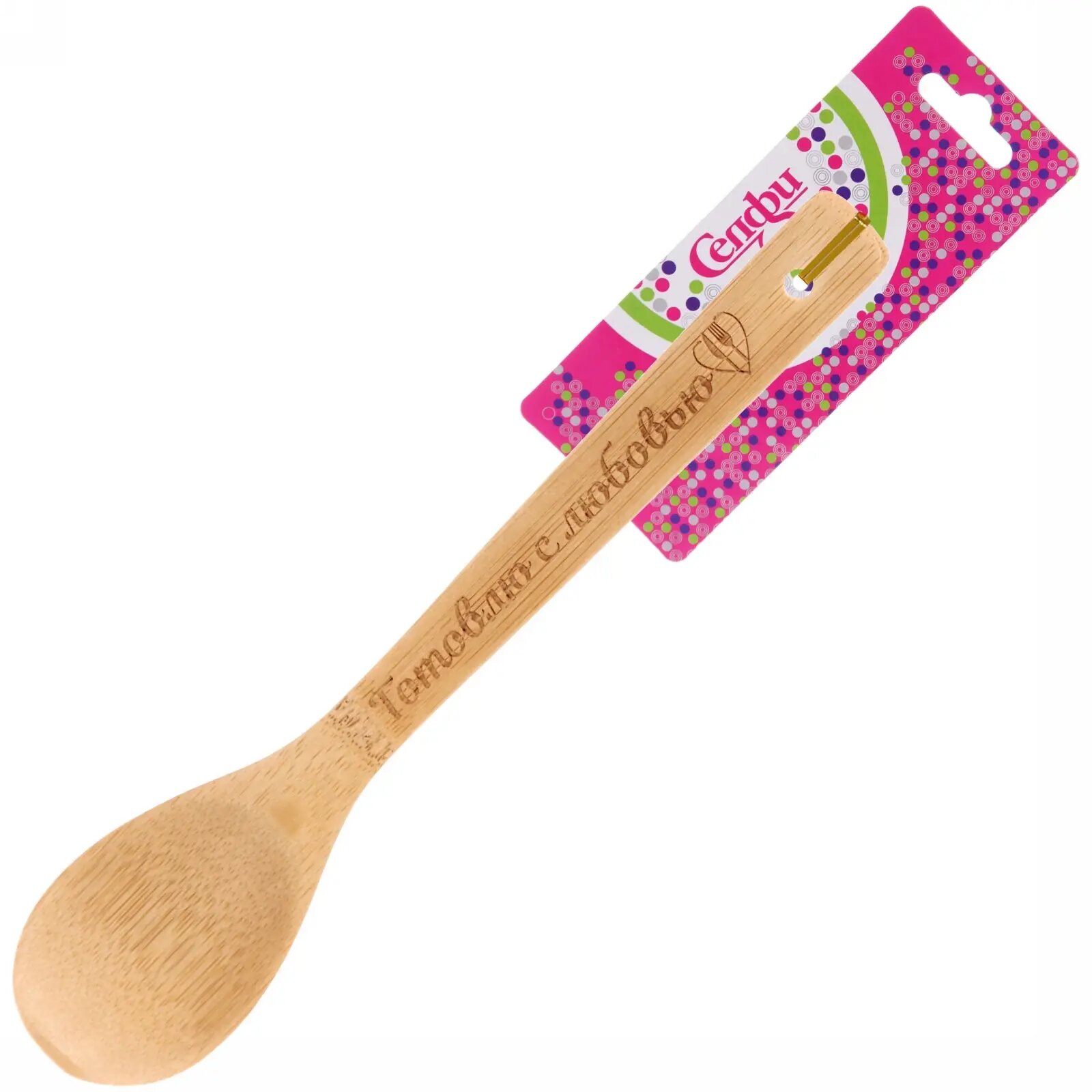 Ложка бамбуковая 30х6см «Готовлю с любовью», удобная и практичная