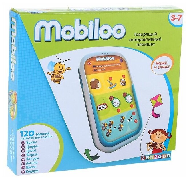 Интерактивная игра ZanZoon Планшет говорящий Mobiloo для детей, 120 заданий, в коробке