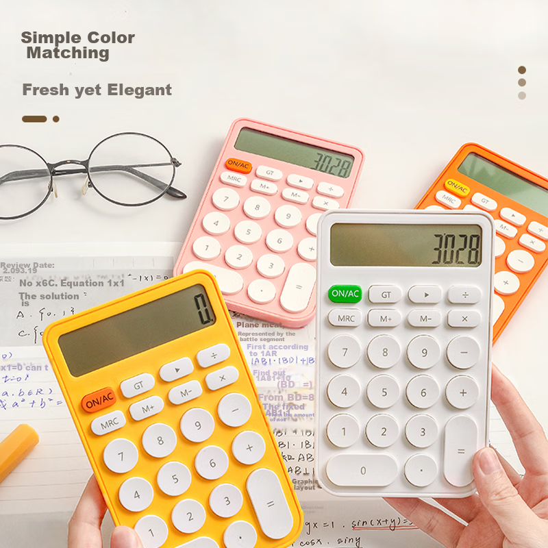 Candy-colored 12-digit Large Screen Calculator for Students Exams Office Mini Portable High-value Accounting Calculator Peach Pink