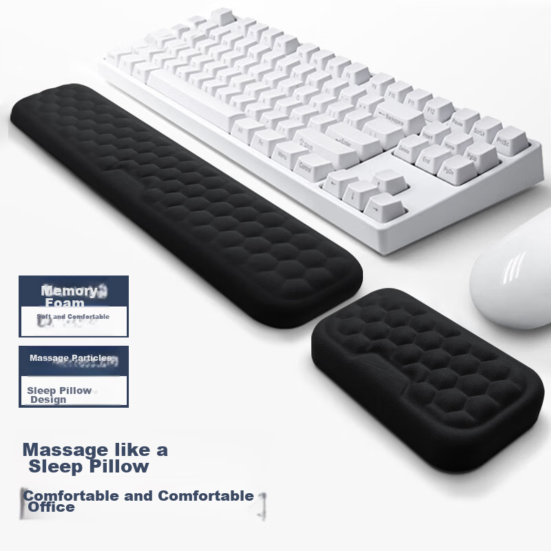 KPTE Ergonomic Wrist Rest Set for Keyboard and Mouse, Memory Foam Wrist Support Pad for 104/87/68 Keyboards, Large Size, Black