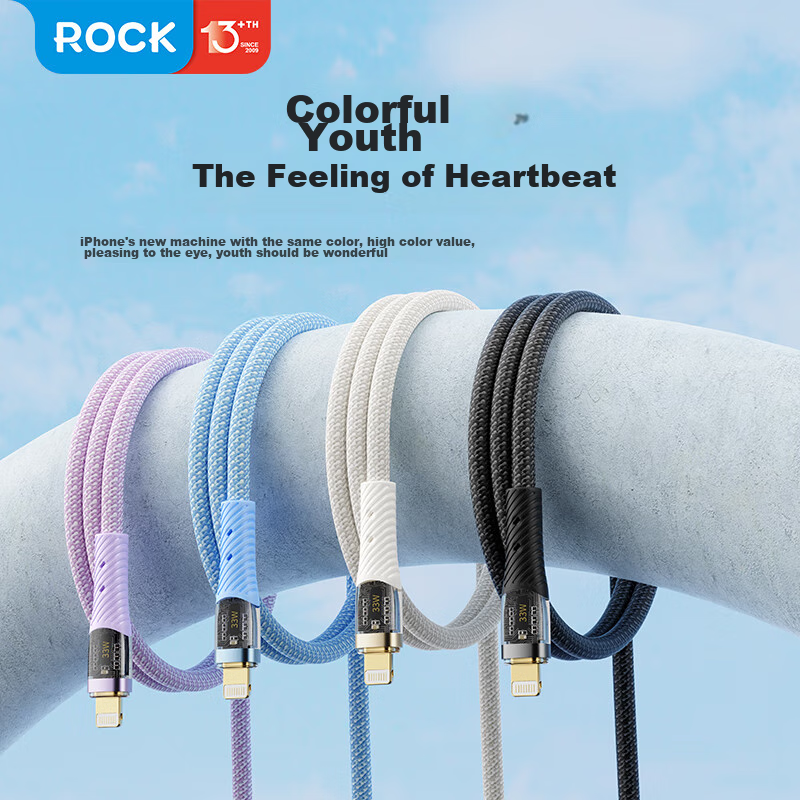 ROCK [Smart Fast Charging] Apple Charging Cable, Fast Charging Data Cable, USB to Lightning, Tablet IPad IPhone 14/13 Pro Max/12/Xs Phone, 1.2 Meters