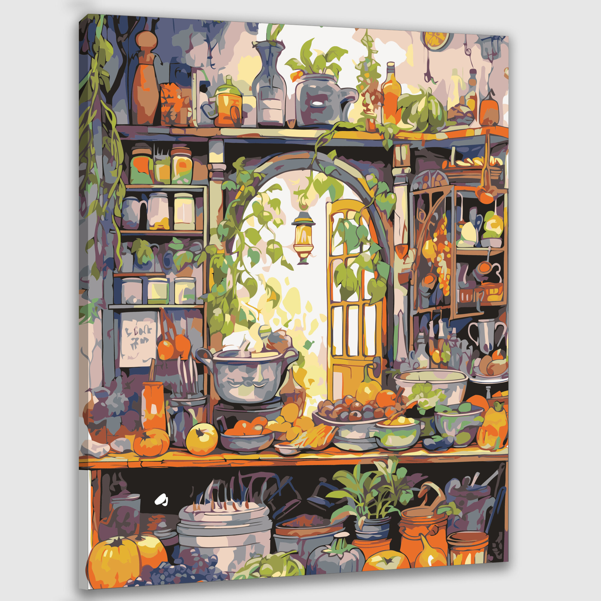Картина по номерам 40x50 см, акварельная иллюстрация, заколдованная кухня, ингредиенты оживают, кулинарное приключение