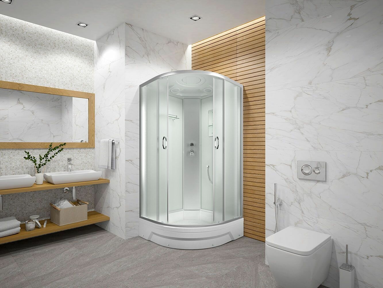 Душевая кабина ERLIT 100х100х226 см с низким поддоном, матовое стекло угловая четверть круга