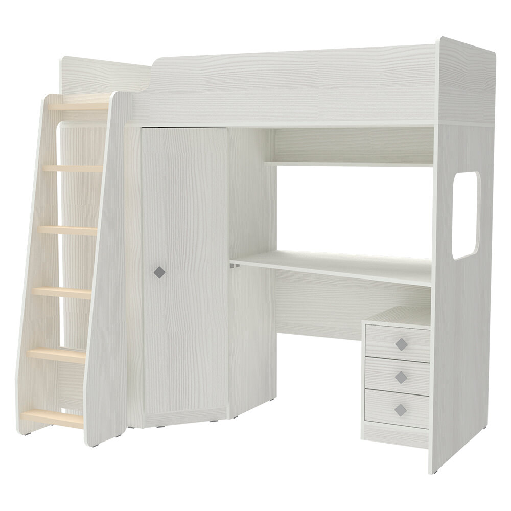 Кровать чердак Л-B603.2 с тумбой 75x175 Белое Дерево Белое Дерево