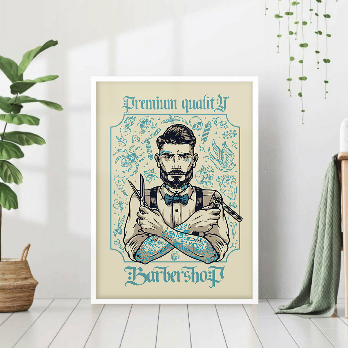 Постер "Барбер" 40x50 в белой рамке на стену для интерьера