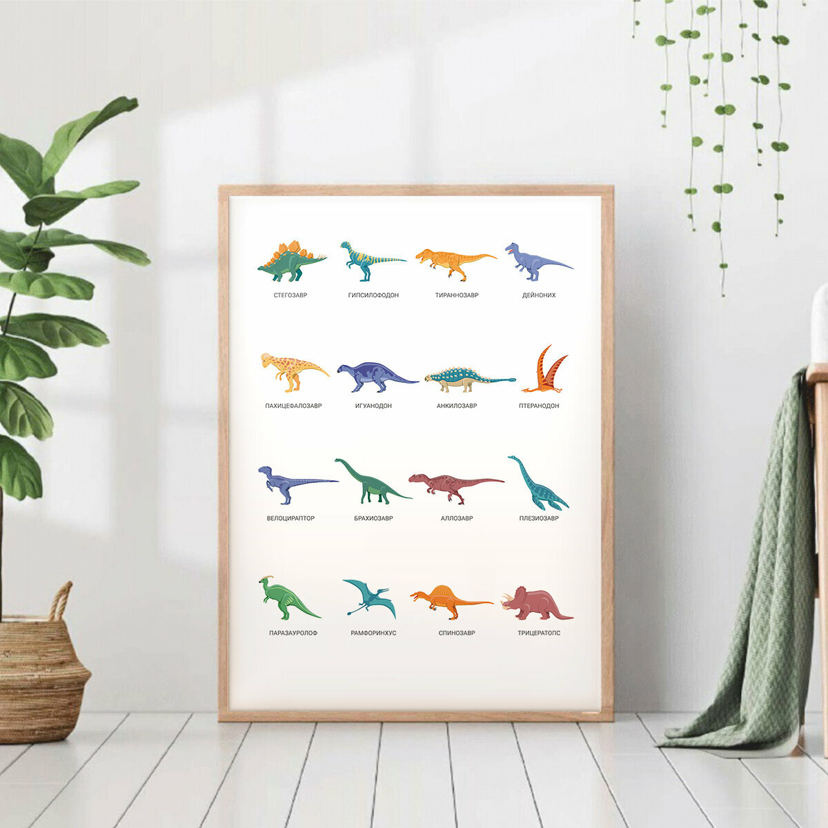 Постер "Виды динозавров" без рамы 40x50 см на стену для интерьера