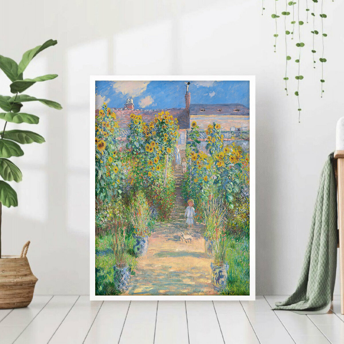 Постер " Клод моне сад художника в Ветейе репродукция" 50x70 в белой рамке для интерьера на стену