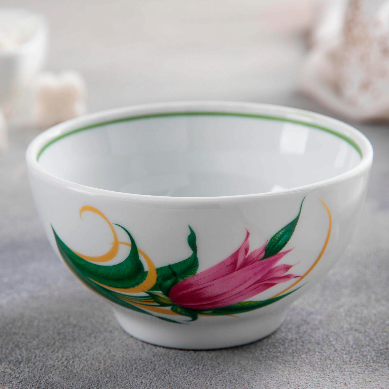 Пиала "Колокольчики", 250 мл, цвет: белый, особенности: деколь