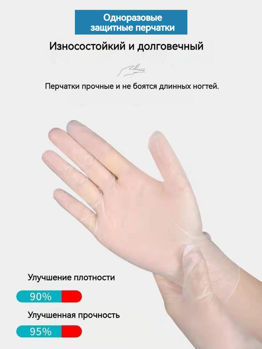 Перчатки одноразовые, TPE перчатки хозяйственные, размер М, 100 шт/коробка, 50 пар