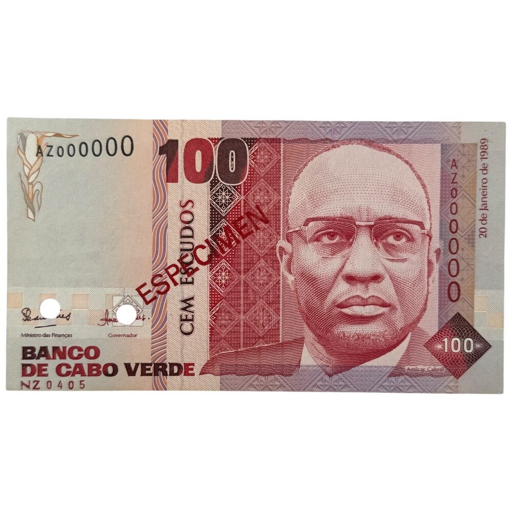 Кабо-Верде 100 эскудо 1989 г. Specimen (Образец) (Серия AZ)