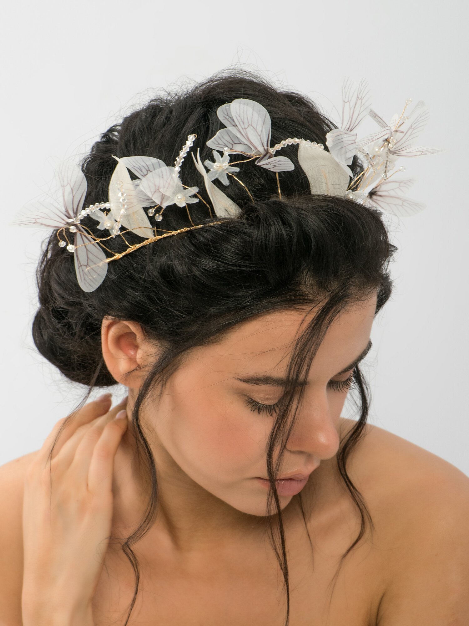 Венок LUMINA "Белые бабочки", женский, бижутерный сплав и стразы, 20 г