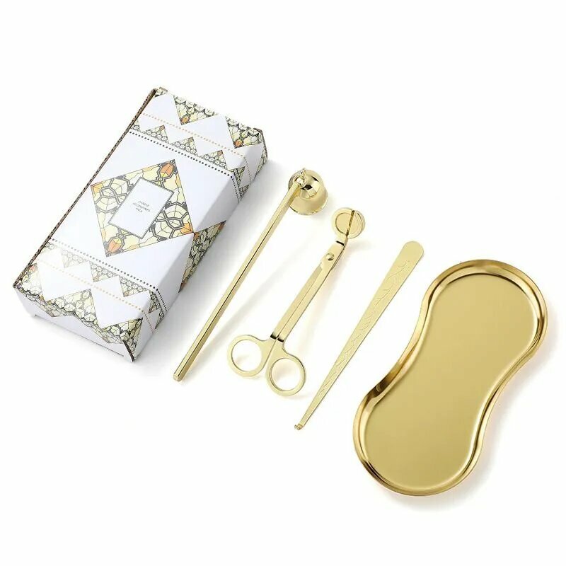 Набор для свечей: ножницы (триммер) для подрезки фитиля и пламегаситель (колокольчик) для свечей, подставка и крючок