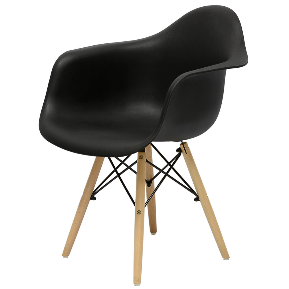 Стул-кресло Eames style STOOL MARKET черный, пластик, дерево, твердое сиденье, с подлокотниками