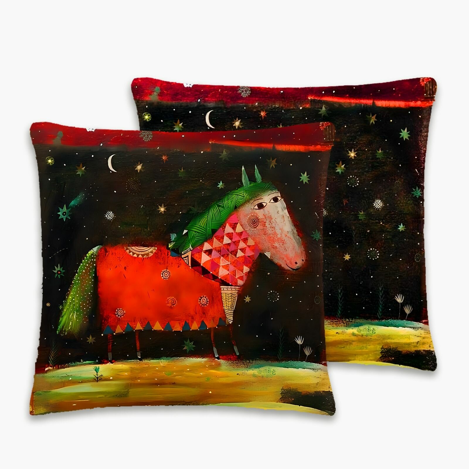 Чехол для подушки Лошадка звездочка 45х45 велюр рисунок с двух сторон