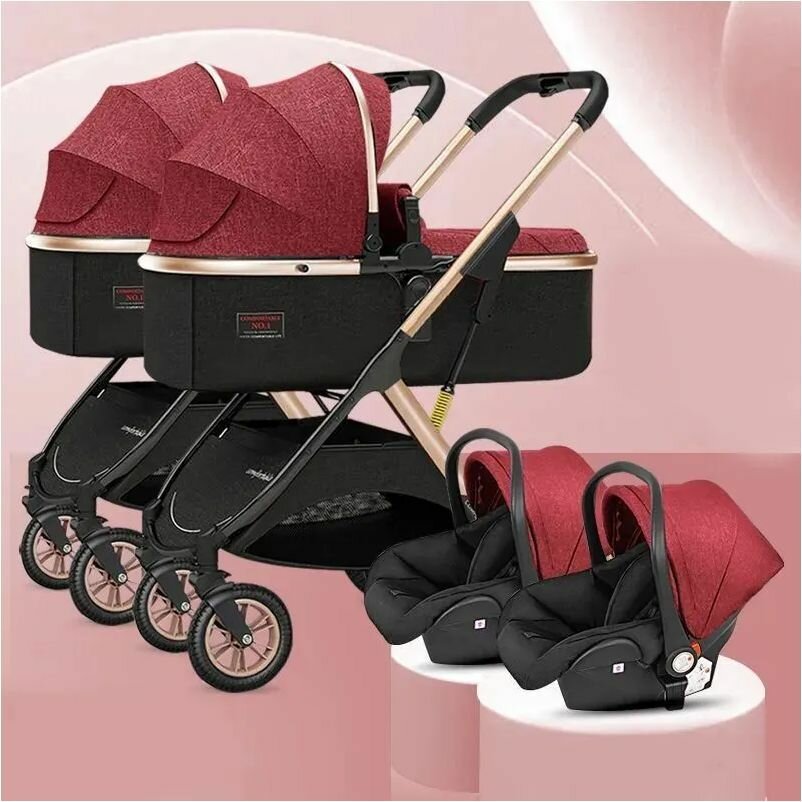 Коляска-люлька, коляска для близнецов, Матрасик *2 дождевик *2 москитная сетка *2 Накидка на ножки*2 страховочный ремень на руку *2 в комплекте -jua
